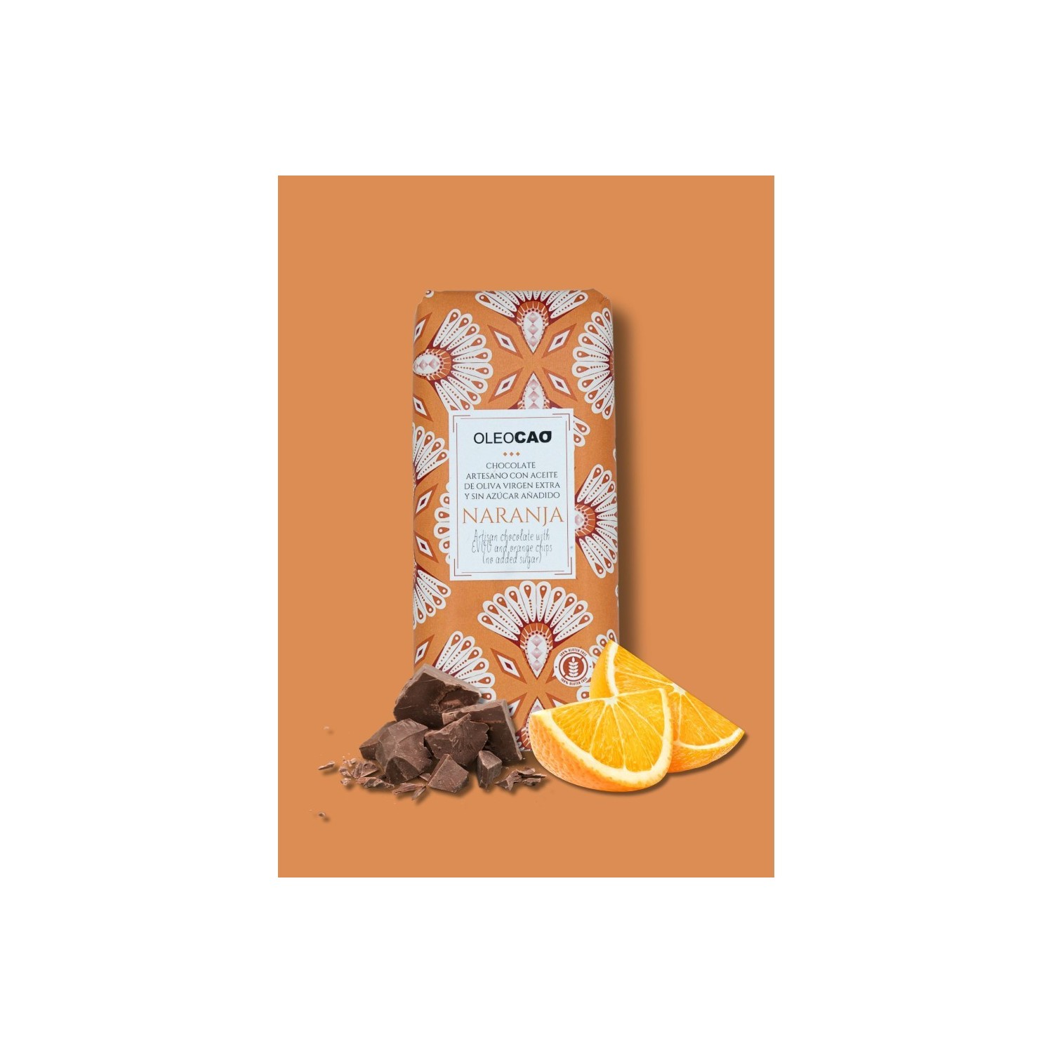 Chocolate negro artesano 70% sin azúcar con AOVE y virutas de naranja ...